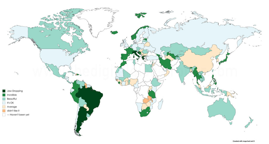 World Map of The Most Beautiful Countries, Through The Eyes of a Man ...